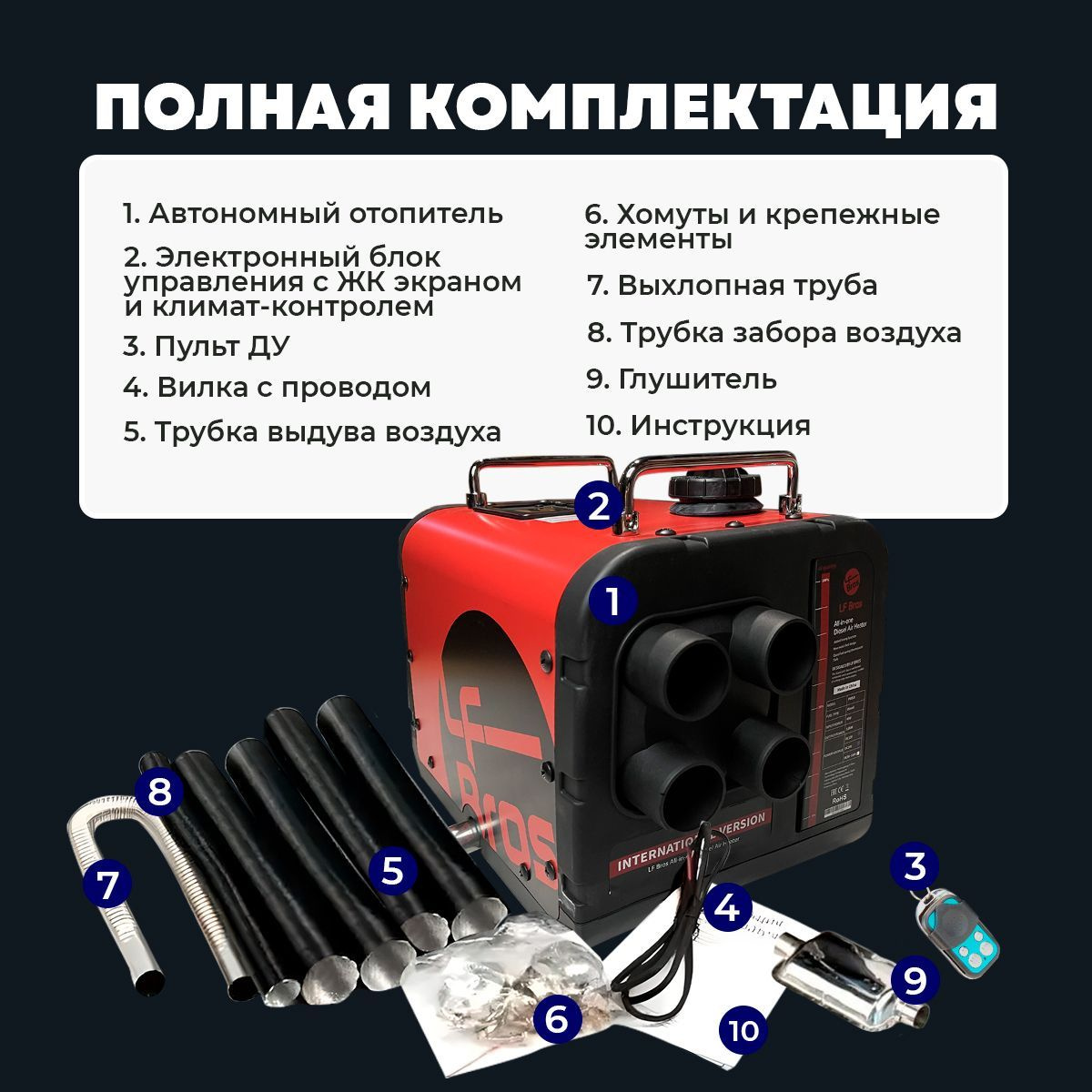 Автономный воздушный отопитель переносной дизельный Лунфэй LF Bros 12 ...