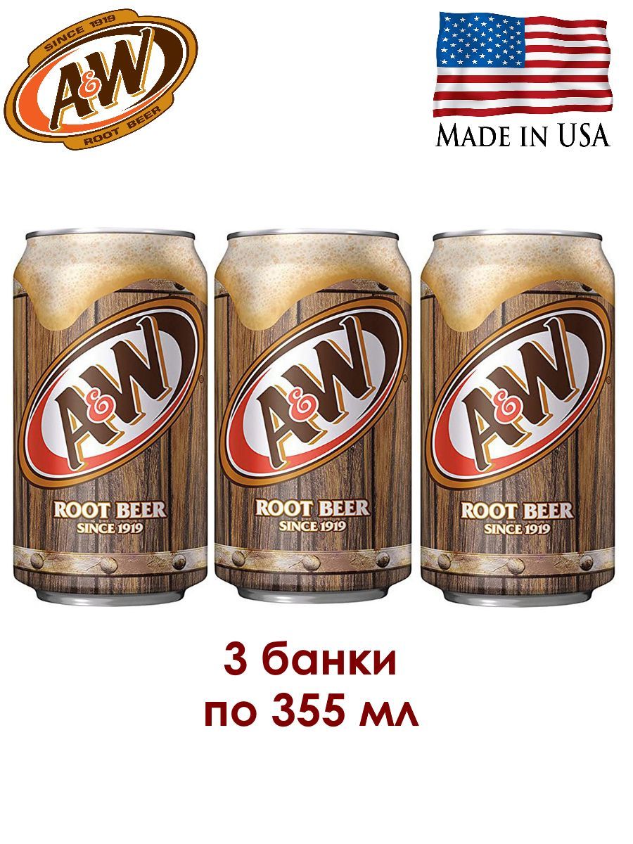Напиток газированный A&W Root Beer США, корневое пиво, 3 банки по 355 ...