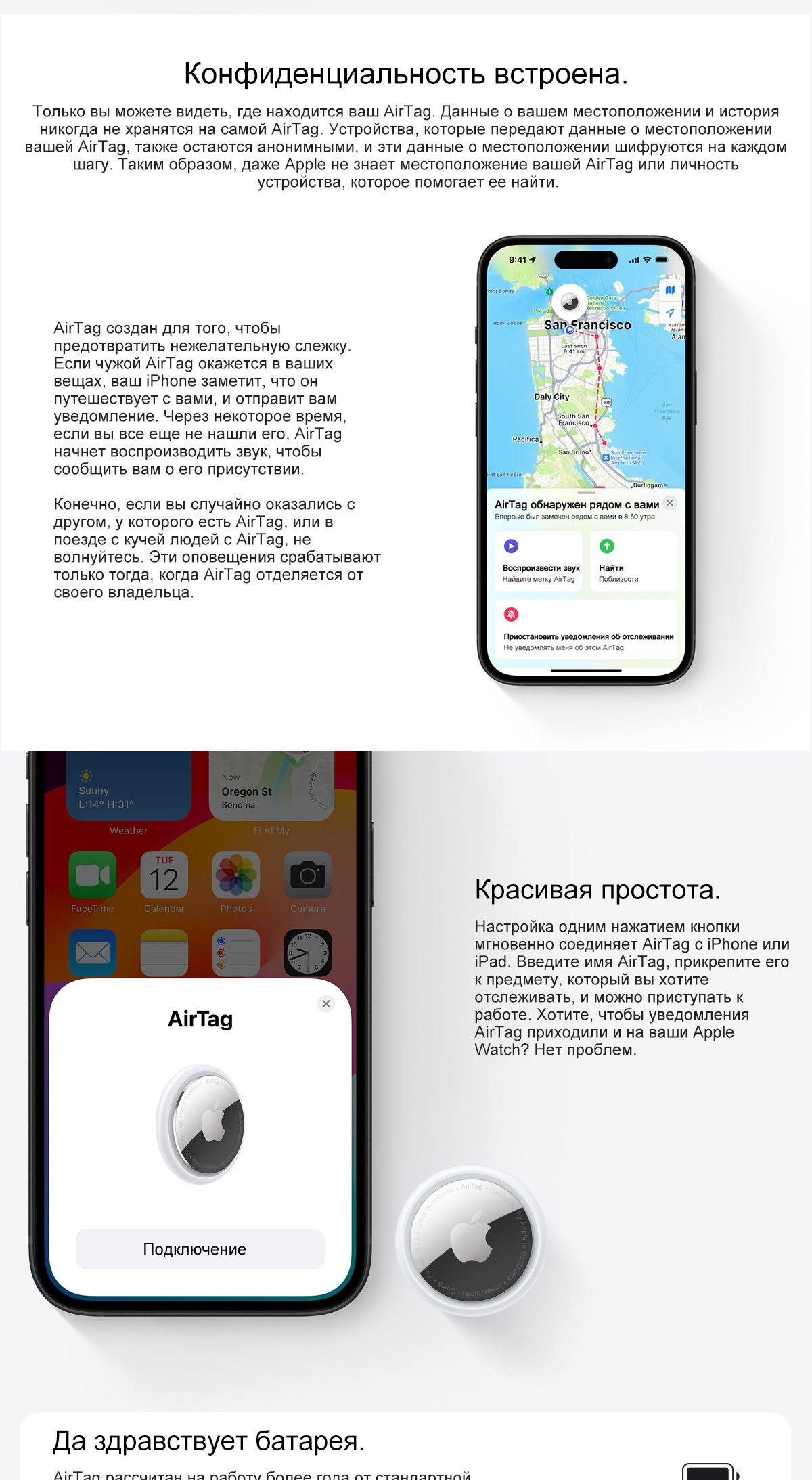 Bluetooth-метка Apple AirTag, 1 шт,белый - купить с доставкой по ...