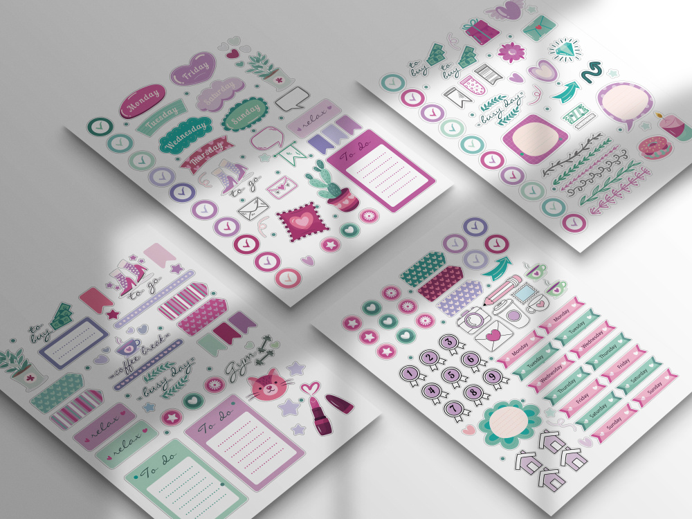Наклейки стикеры самоклеящиеся для блокнота ежедневника планера "Розово ...