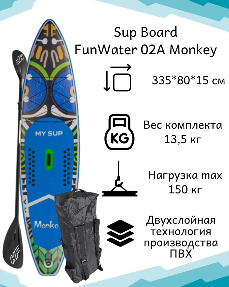 Надувная Sup доска / Supboard (сапборд) FunWater 02A Monkey, 335*81 ...