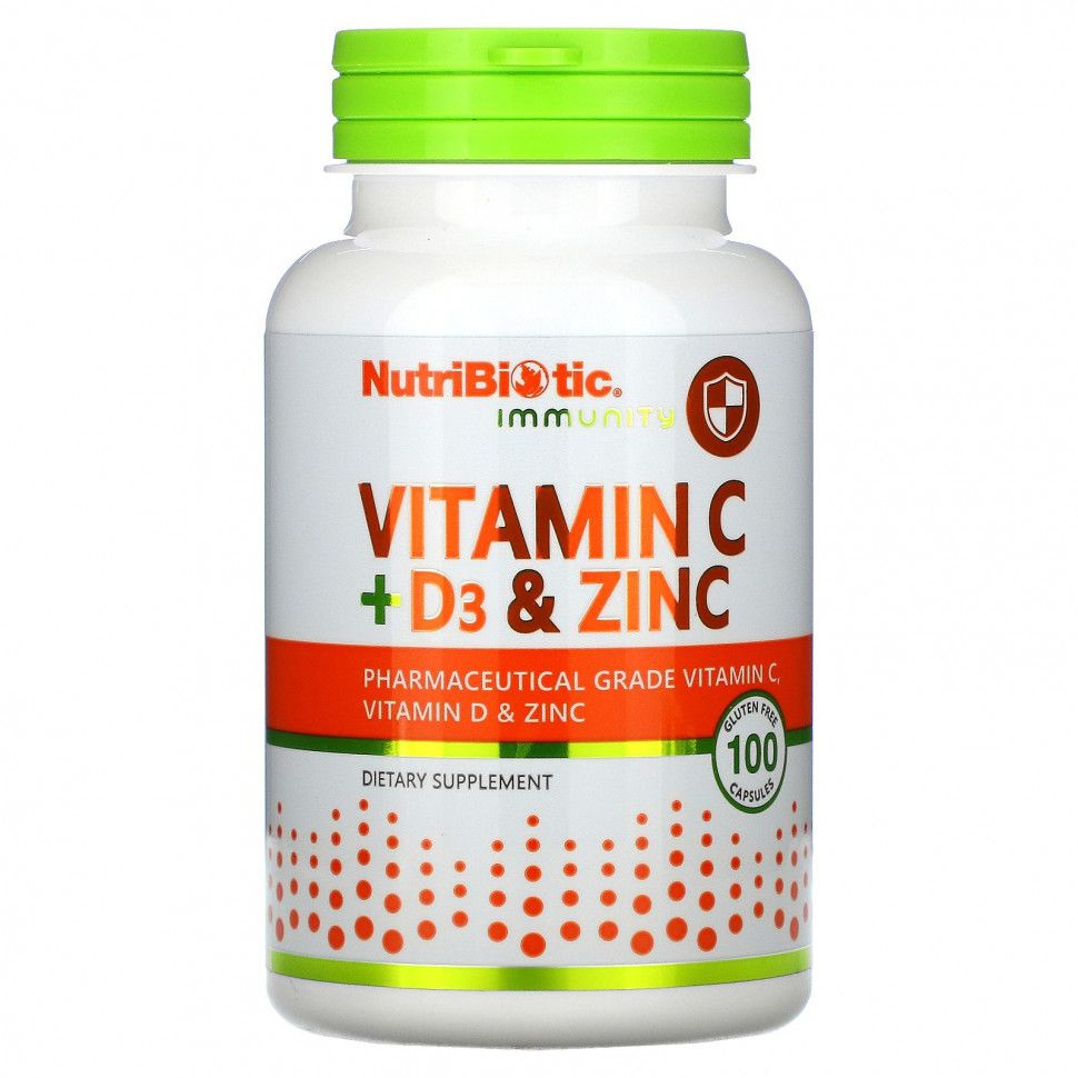 Пищевая добавка витамин С, NutriBiotic, Immunity, с витамином D3 и ...