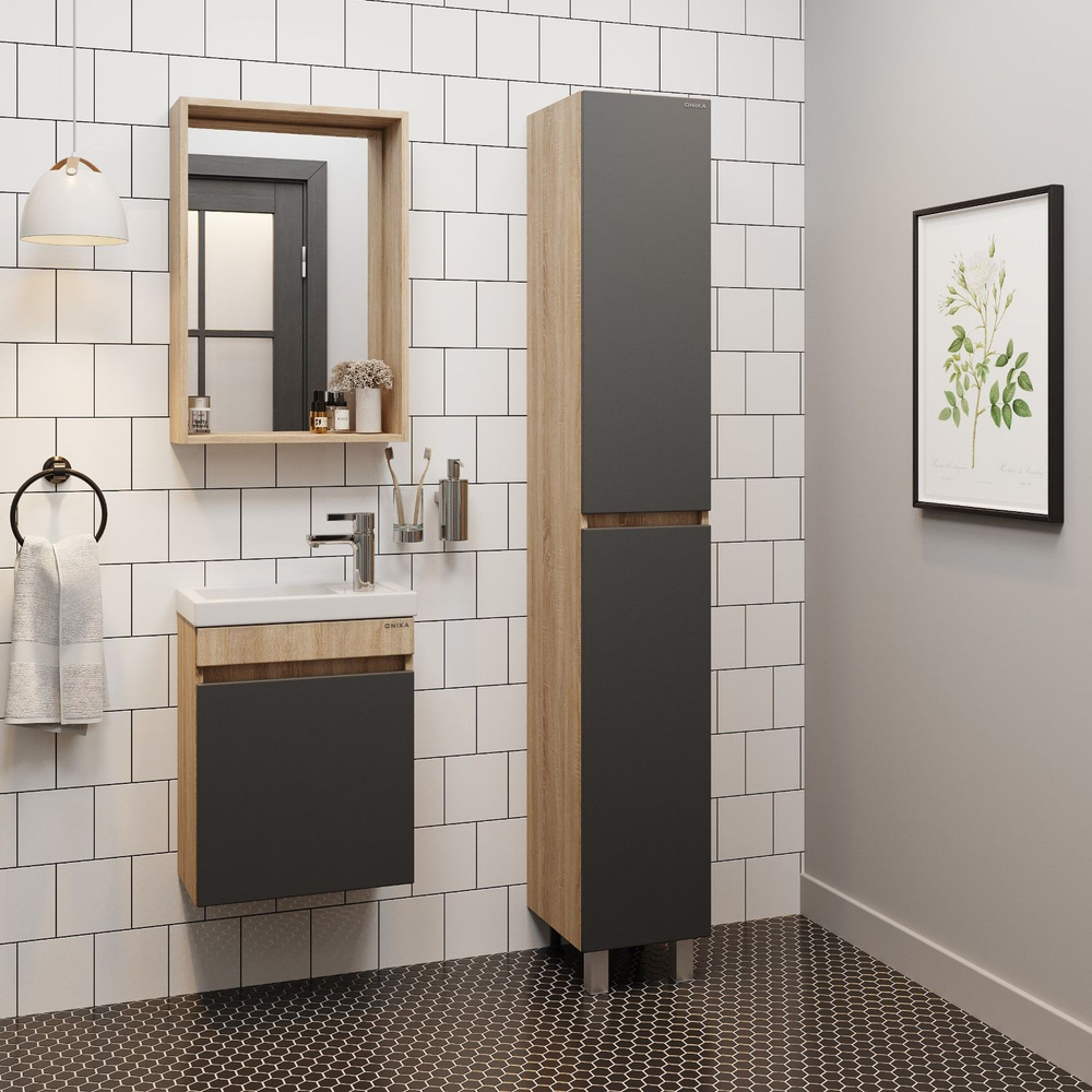 Пенал для ванной комнаты Onika Милтон 30 напольный, серый/дуб сонома ...