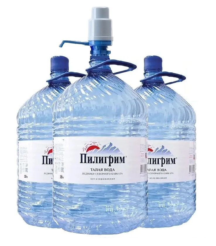Вода ледниковая Пилигрим, 19 литров (разовая бутыль), 3 шт + помпа для ...