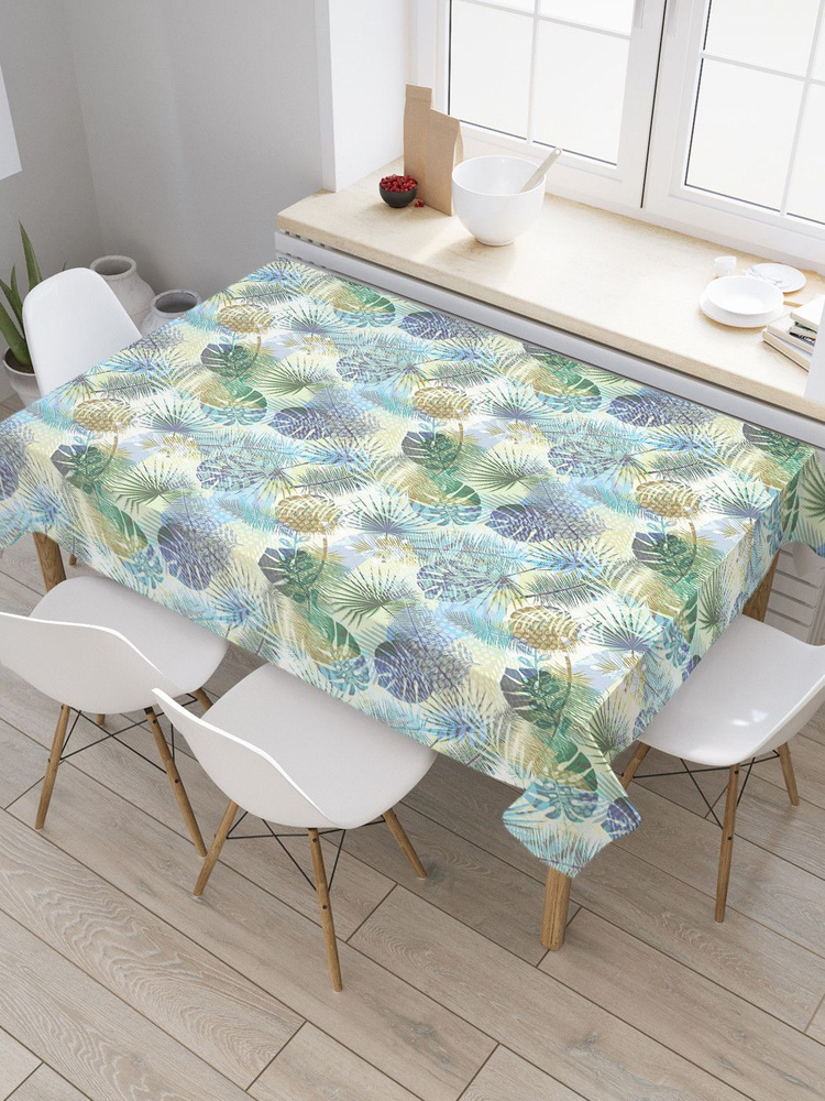 Прямоугольная тканевая скатерть на стол JoyArty с рисунком "Оттиски тропических листьев" 145 на ...