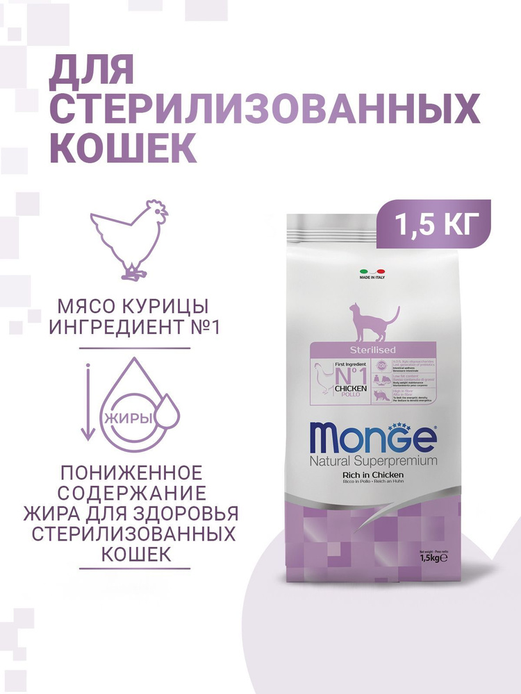 Сухой корм Monge Cat Sterilised для стерилизованных кошек 1,5 кг ...