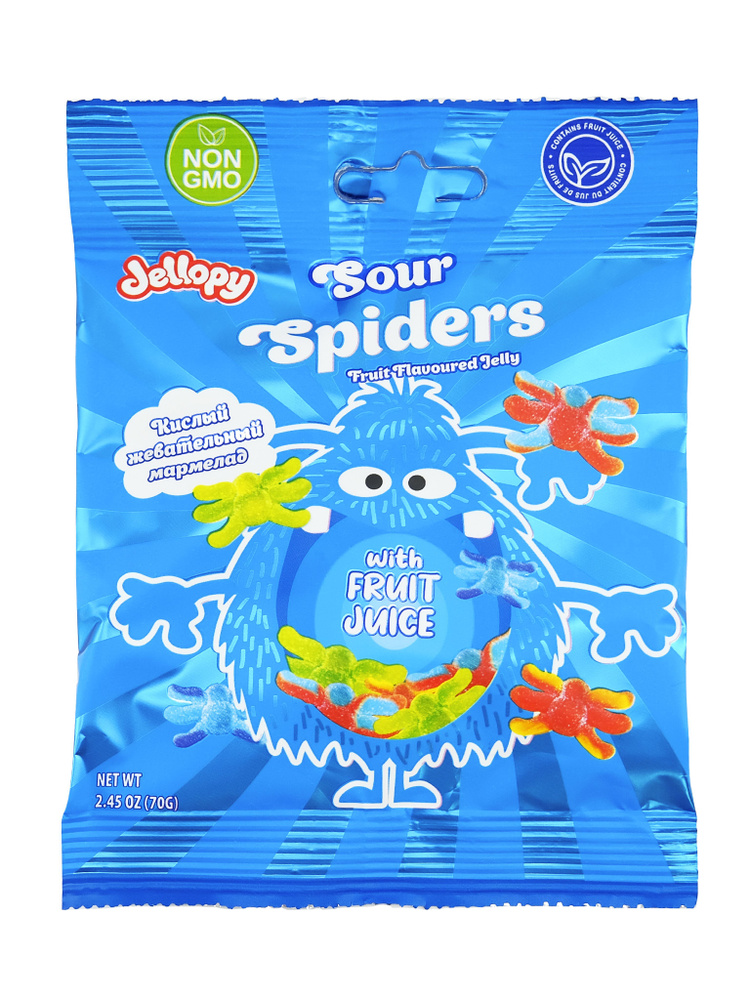 Жевательный мармелад Jellopy Sour Spiders c фруктовым вкусом 70г ...