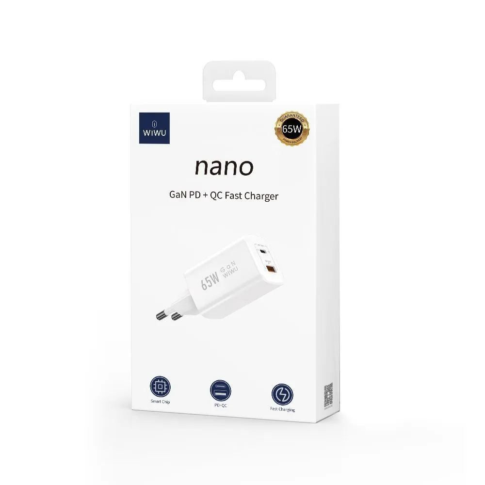 Сетевой блок питания Wiwu 65W Nano GaN PD+QC Fast Charger/EU Plug White ...
