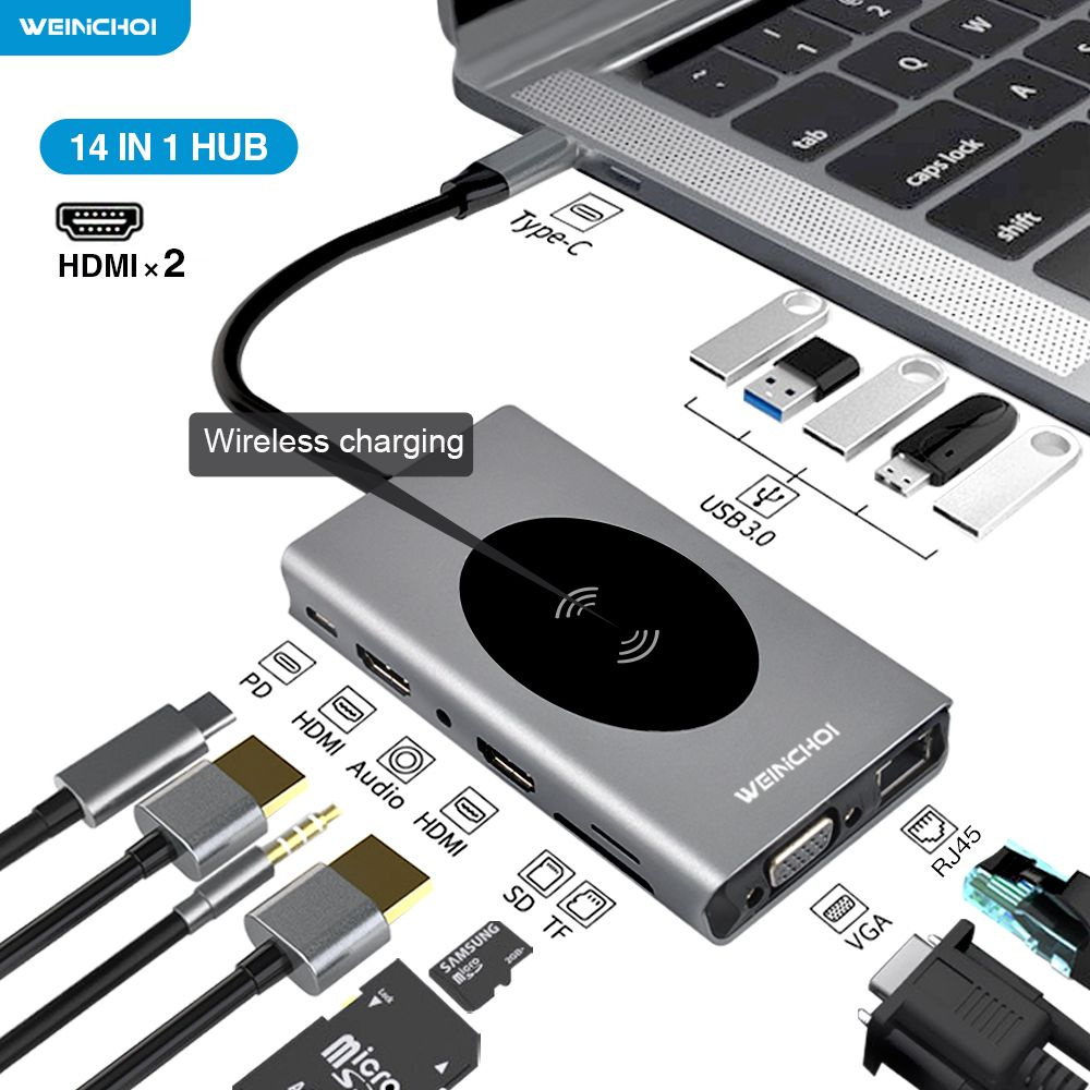 Док-станция USB Type C HUB-HDMI-совместимый адаптер OTG Vga RJ45 Lan ...