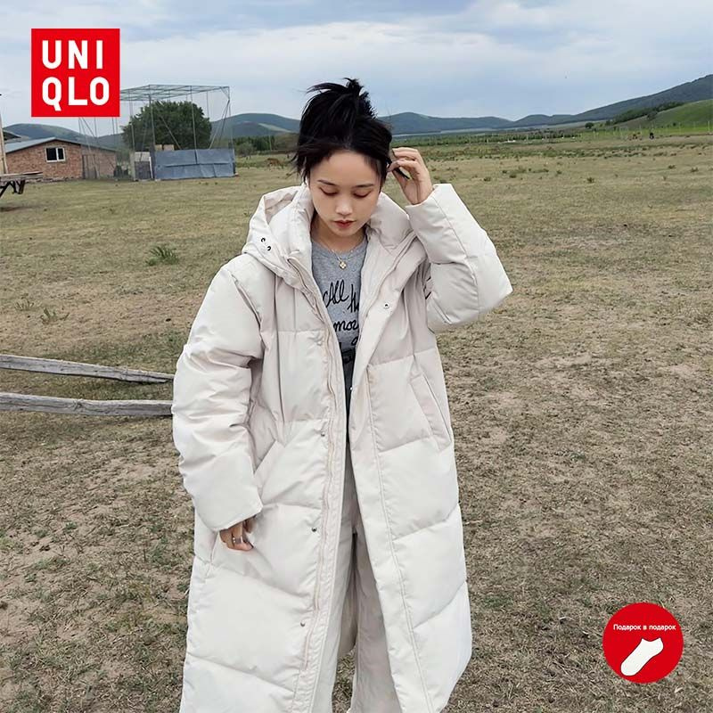 Пальто Uniqlo, На любой сезон, размер 50, цвет белый, Бархат-стрейч ...