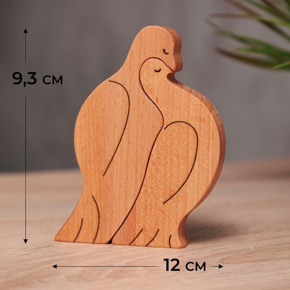 Статуэтка деревянная семья голубей неразлучников, фигурка из дерева ...