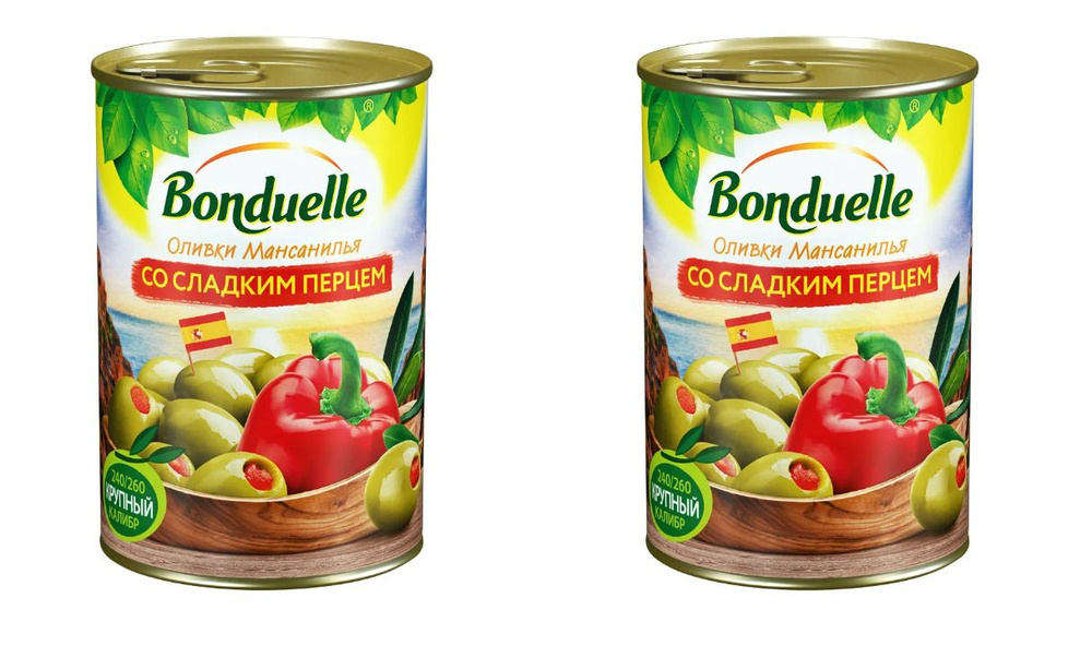 Bonduelle Оливки Мансанилья фаршированные сладким перцем, 300 г, 2 шт - купить с доставкой по ...