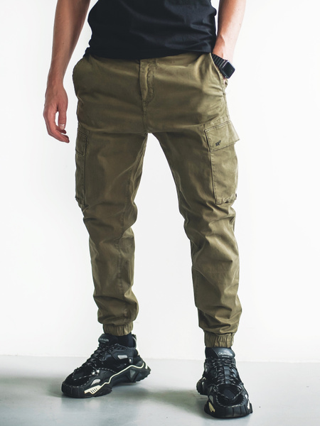 Брюки Мужской Bronks джоггеры, карго зеленый, хаки Хлопок, Эластан Повседневный, размер 38 ...