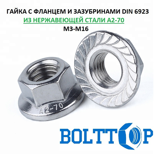 Гайка с фланцем и зазубринами М3, DIN 6923, нержавеющая А2 (AISI 304 ...