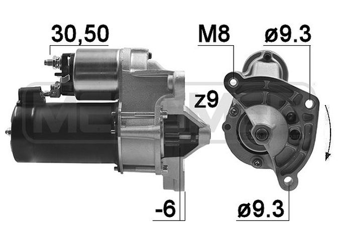 Стартер (12V,0,9kW) CITROEN C3/C4/Berlingo I/PEUGEOT - ERA арт. 220044 ...