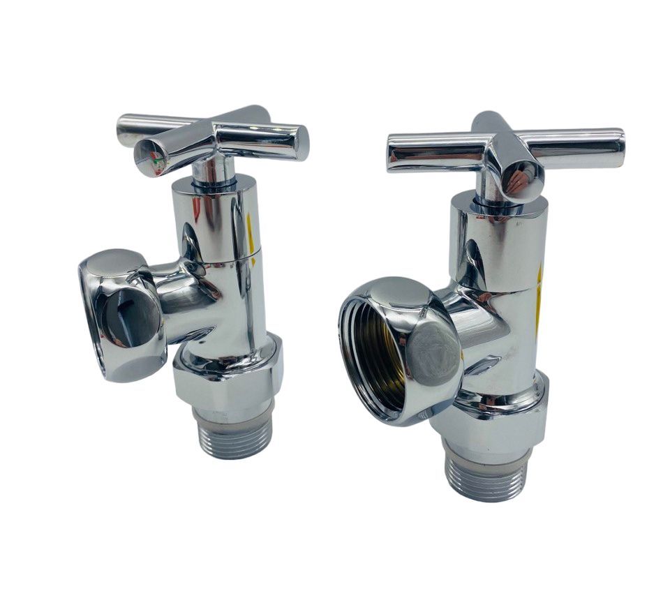 Кран угловой для полотенцесушителя хром 1/2''НРx1''ВР(нак. гайка) (Пара ...