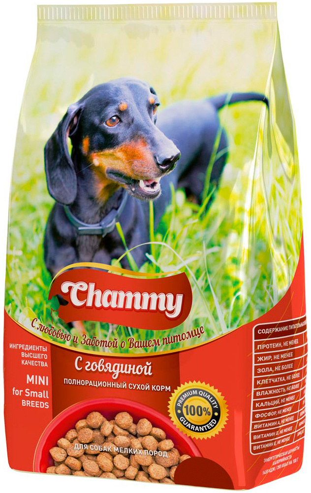 Сухой корм CHAMMY для взрослых собак маленьких пород с говядиной (10 кг ...