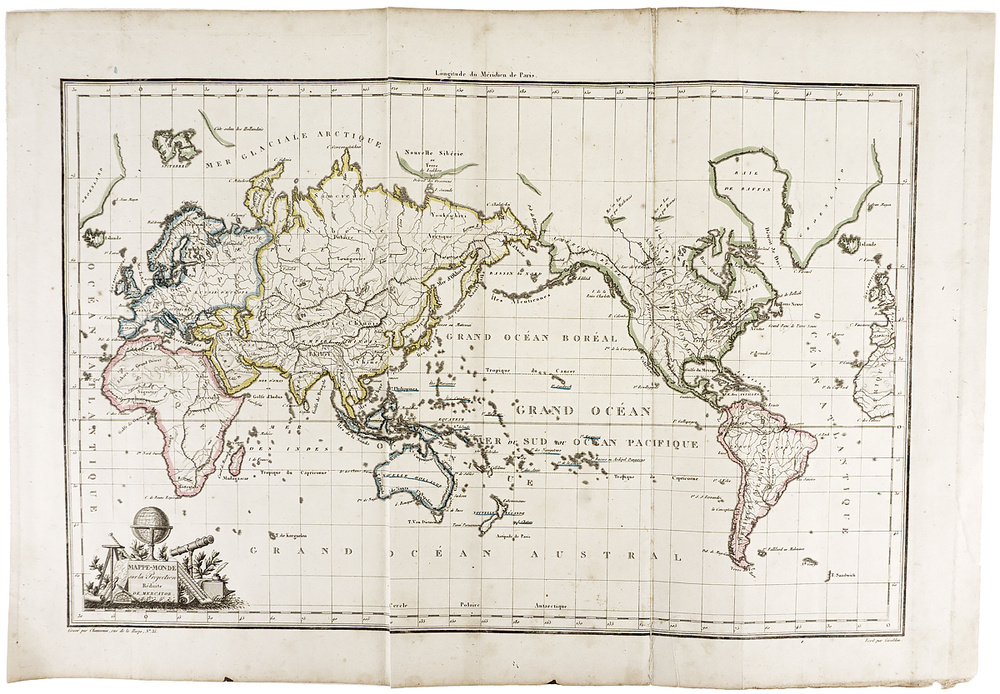 Карта мира Меркатора. Гравюра. Франция, 1812 год - купить по выгодной ...