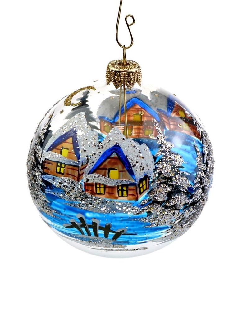 Елочный шар Victoria Bella "Рождественский пейзаж на прозрачном фоне ...