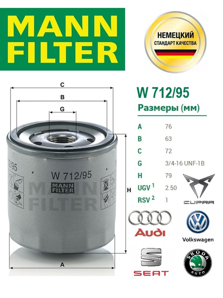 Фильтр масляный MANN FILTER W712/95 - купить по выгодным ценам в ...