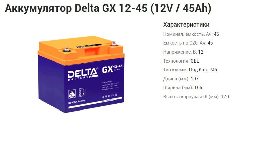 Батарея для ИБП Резервный (Back UPS) Delta Battery GX 12-45 купить по выгодной цене в интернет ...
