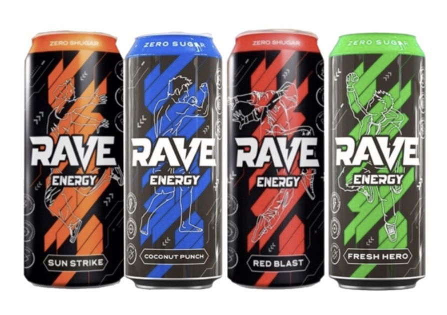 Набор из 4 банок напитков энергетических Rave Energy по 500 мл (Coconut ...