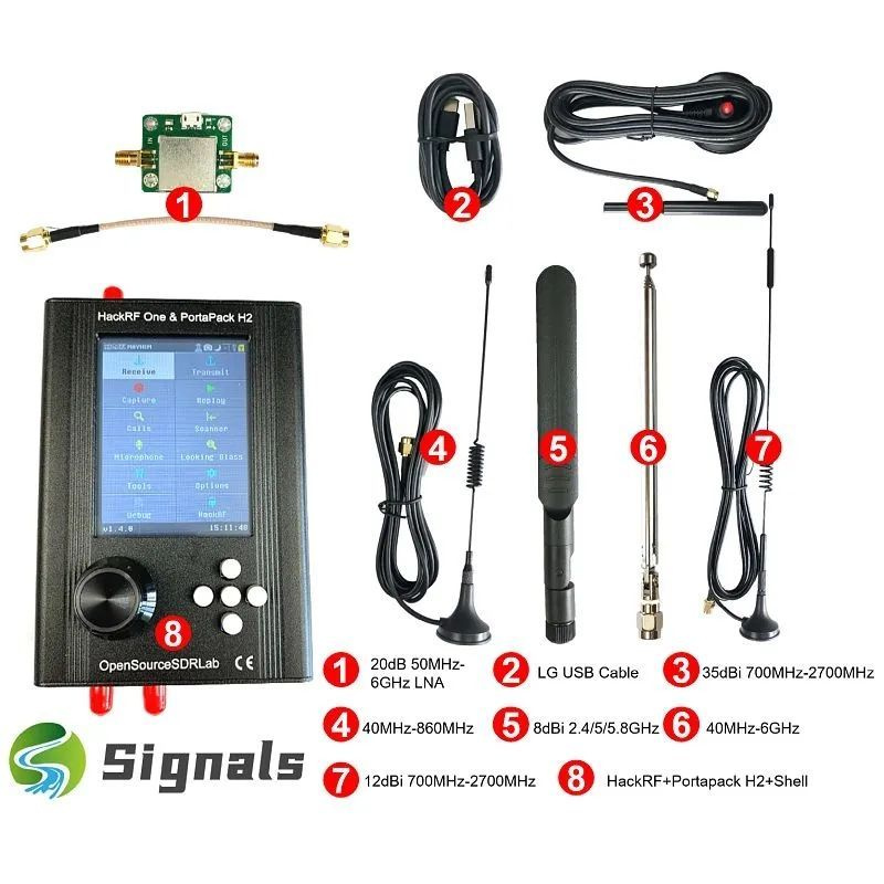 Portapack h2 sdr приёмник hackrf one с набором антенн , с внешним широкополосным усилителем ...