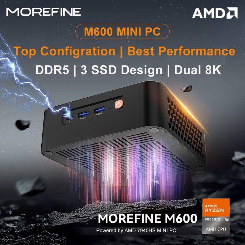 MOREFINE Мини-ПК M600 (AMD Ryzen 7 7840HS, RAM 32 ГБ, SSD 1024 ГБ, AMD Radeon 780M, Windows 11 ...