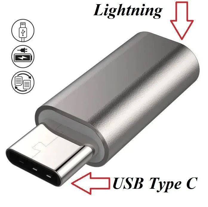 Переходник Type C на Lightning / Адаптер - переходник USB-C (M) на Lightning 8 Pin (F) / OTG для ...