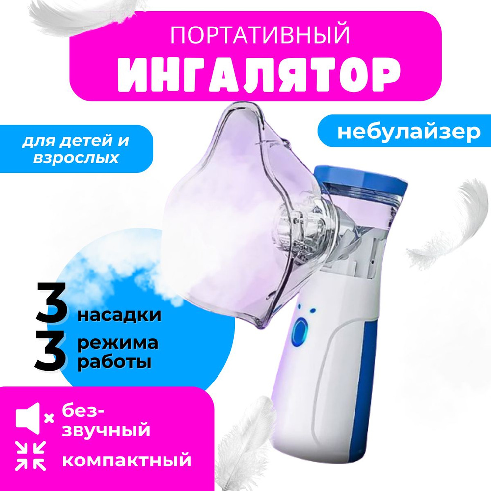 Ингалятор портативный синий, ультразвуковой небулайзер Mesh Nebulizer ...