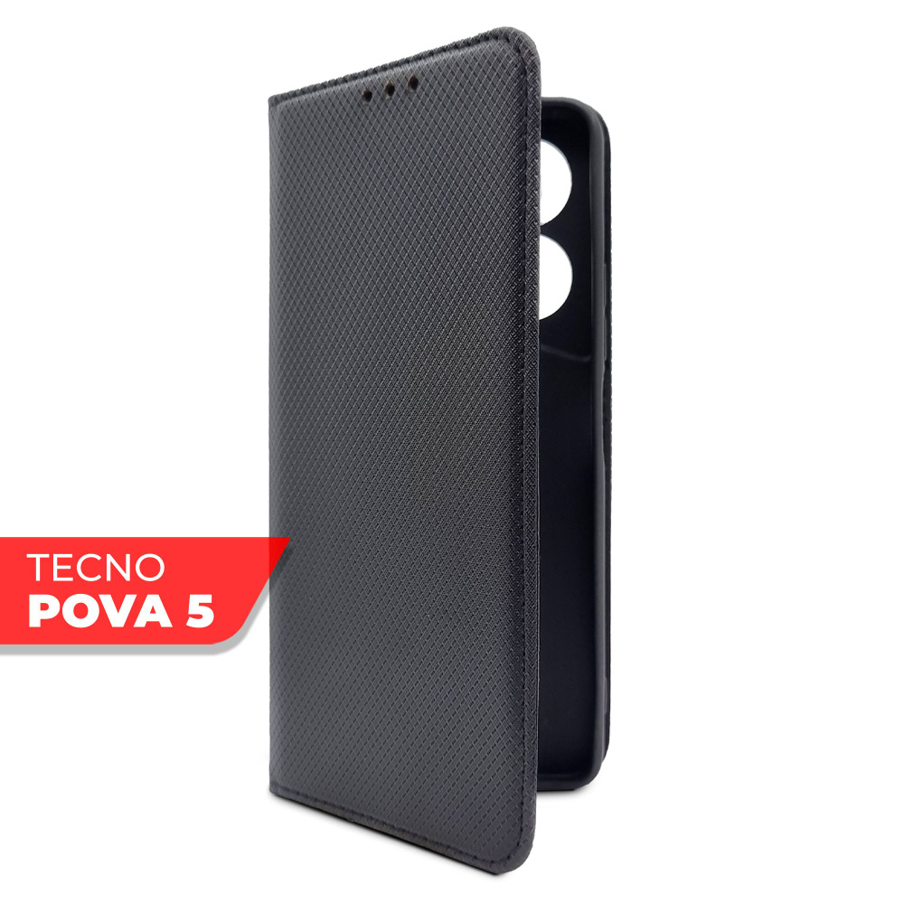 Чехол на Tecno Pova 5 Техно Пова 5 черный книжка плетёнка с функцией