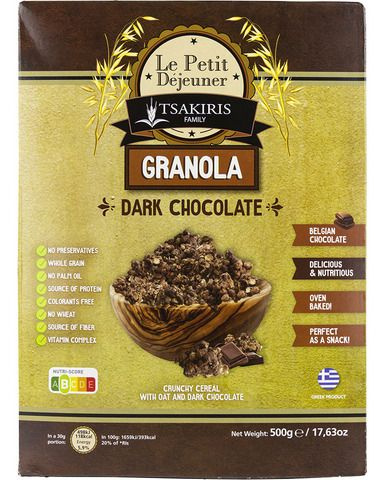 Гранола LE PETIT DEJEUNER TSAKIRIS FAMILY с темным шоколадом, хрустящая ...