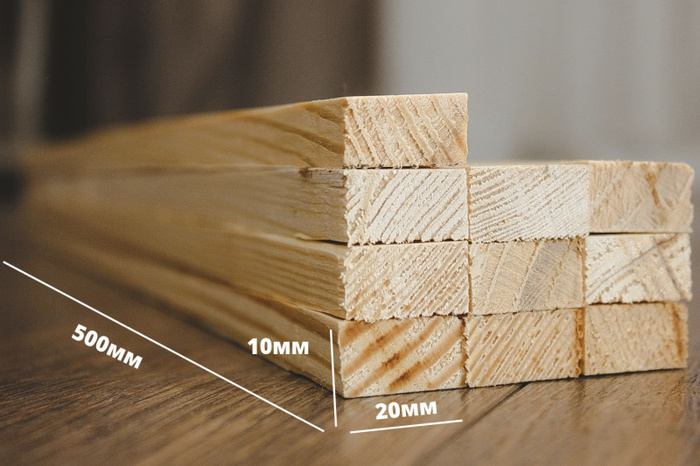 Рейка деревянная строганная 10х20х500 мм, комплект 10 шт, сорт АВ ...