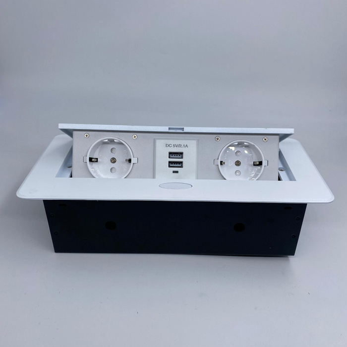 Встраиваемая выдвижная розетка для столешницы на 2 ЕВРО и Usb электрический удлинитель для