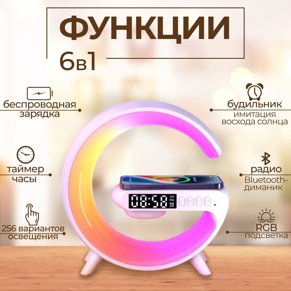 Купить Беспроводная RGB LED смарт колонка-лампа 6 в 1/ Умный светильник ...