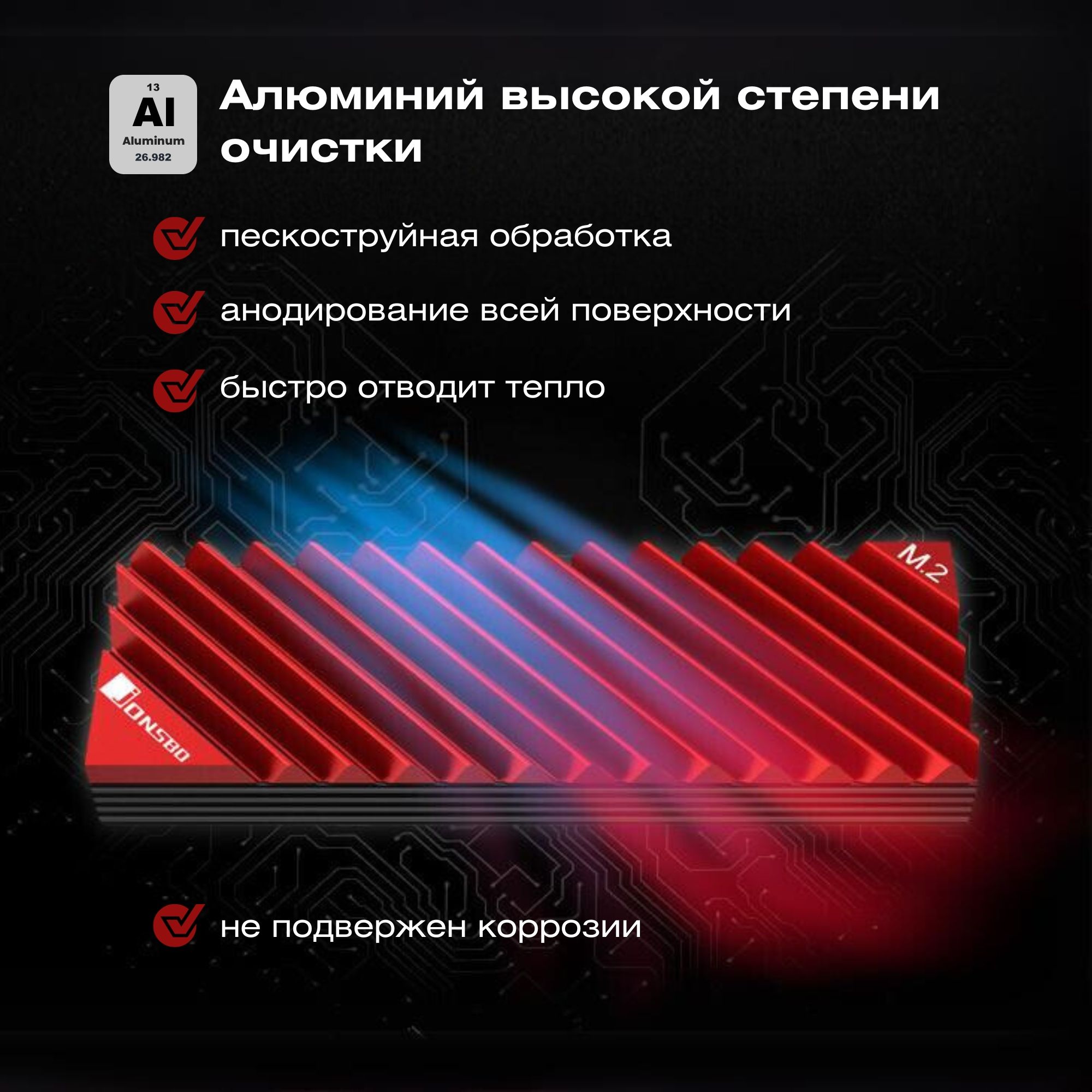 Радиатор для SSD M.2 диска 2280 алюминий пассивного охлаждения ...