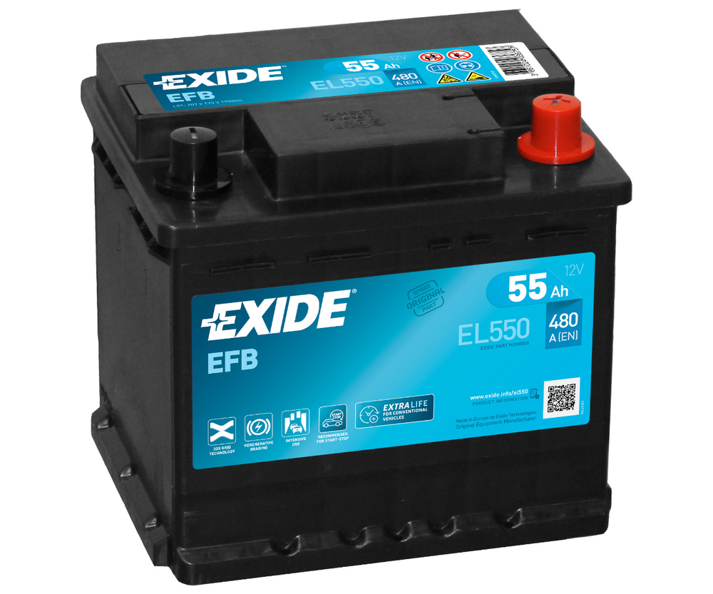 EL550 Аккумулятор автомобильный EXIDE, полярность Обратная (-/+), размер: 207x175x190, емкость ...