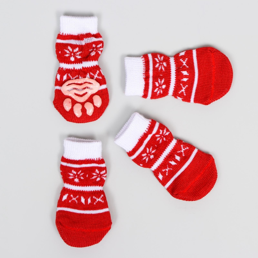 Носки для собак нескользящие "Снежинки" с меховой опушкой, L (3,5/5 * 8 ...