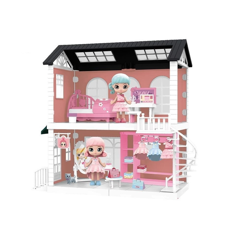 Кукольный домик для девочек Junfa (Собери сам), 4 секции, Мини-куколки с питомцами и ...