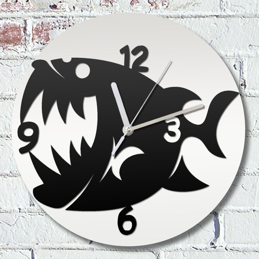 Настенные деревянные бесшумные часы животные рыба пиранья 728 купить по низкой цене в