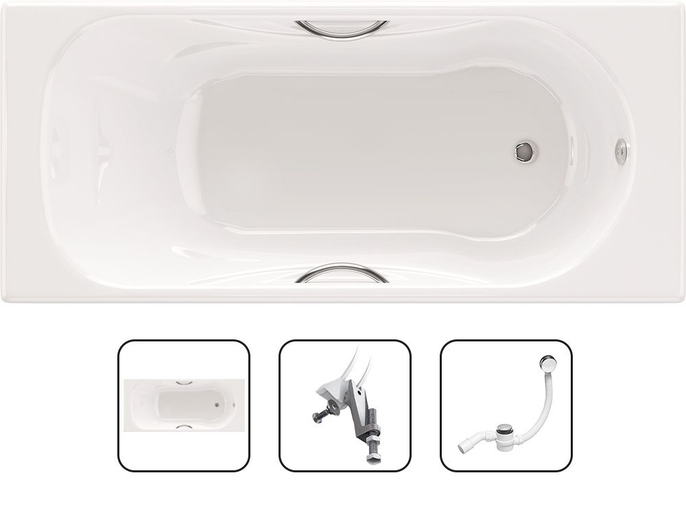 Набор ванна, ножки, сифон: BLB Чугунная ванна 170x75 с ручками и ...