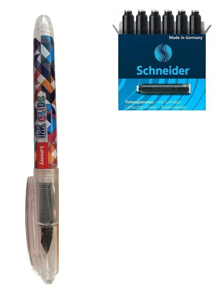 Ручка перьевая Luxor Ink Glide, прозрачные детали корпуса + Картриджи ...