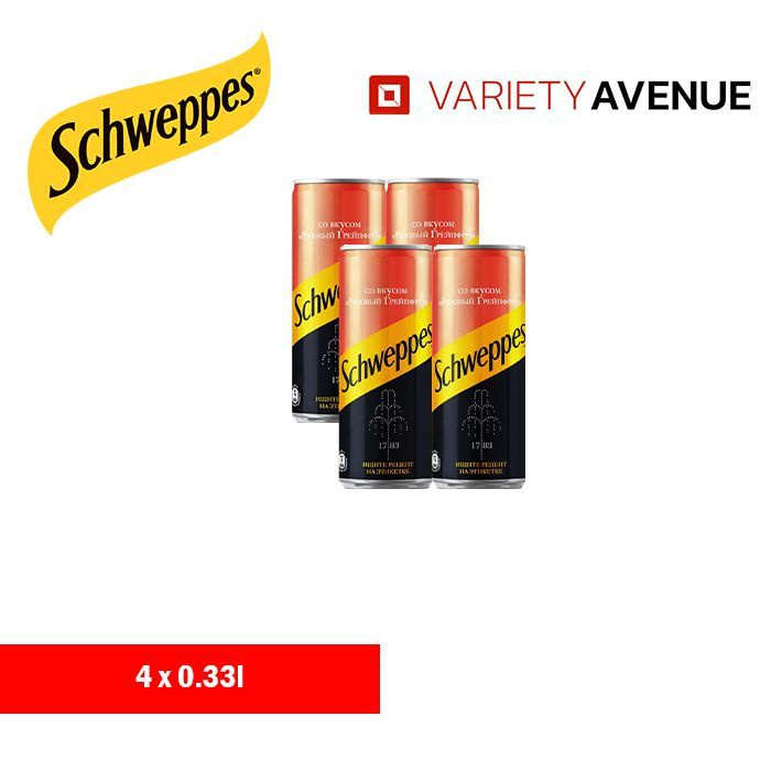 Schweppes(швепс) розовый грейпфрут 0.33л 4 банки газированный напиток ...