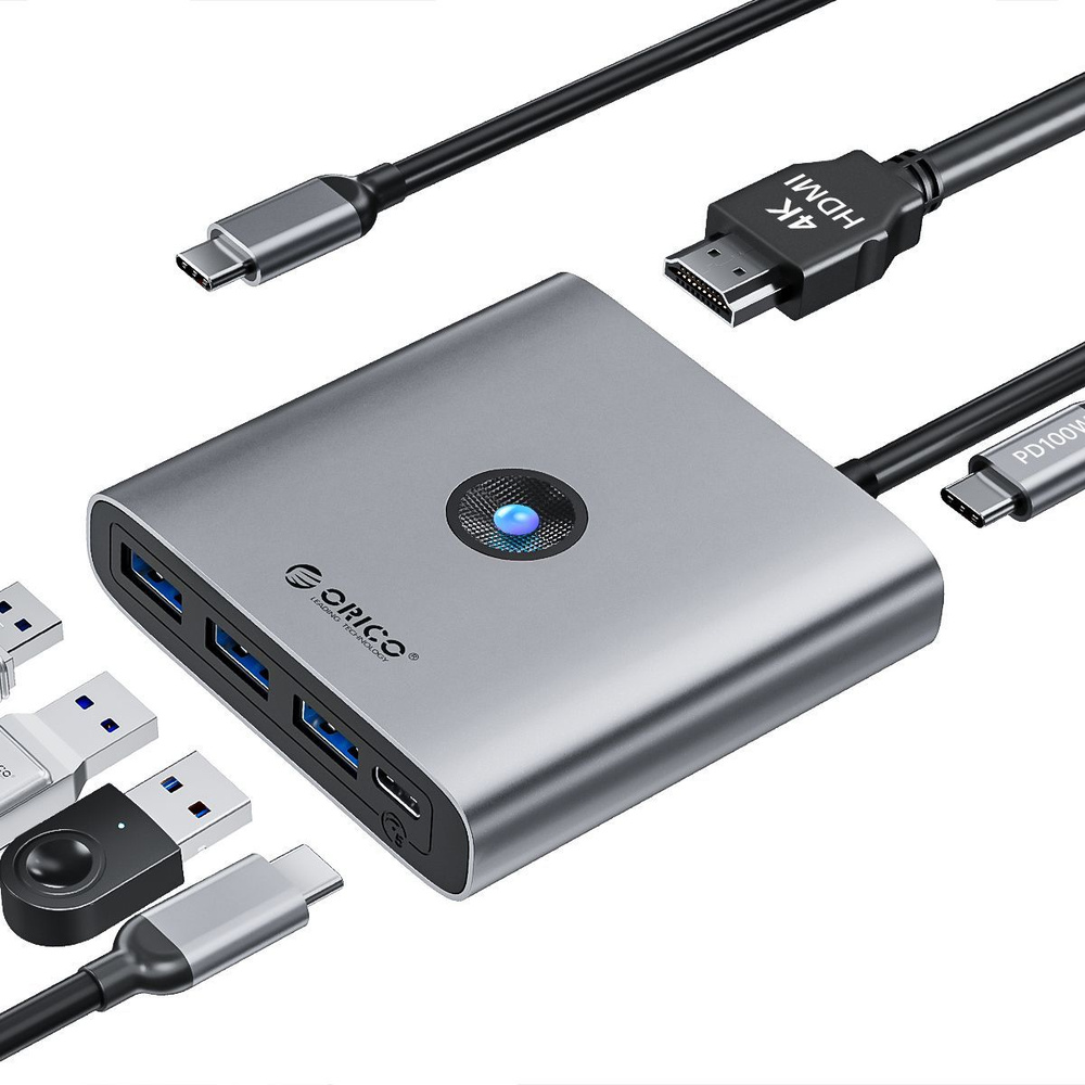 Usb разветвитель Orico Fax3 6p Type C Hub Usb A Usb C Pd100w Hdmi 4k