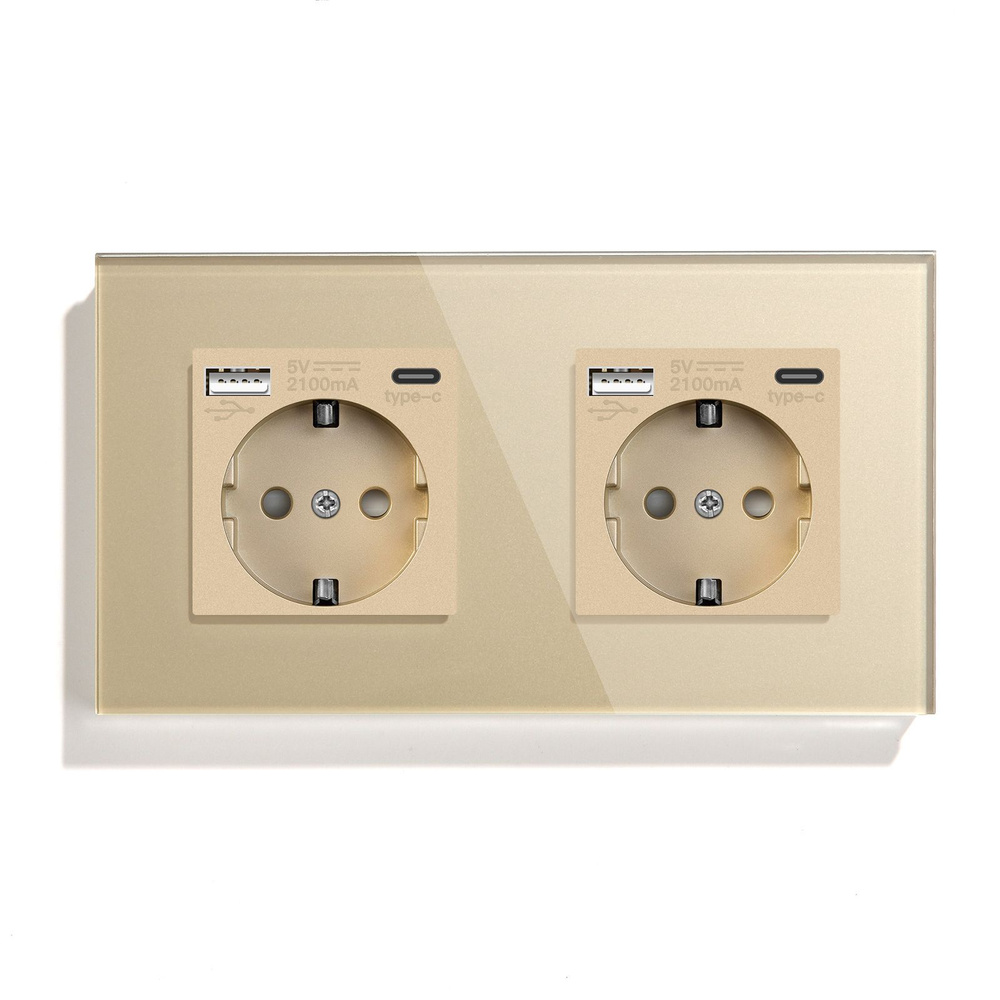 Розетка электрическая двойная с Usb и Type C входами в стандартный подрозетник рамка