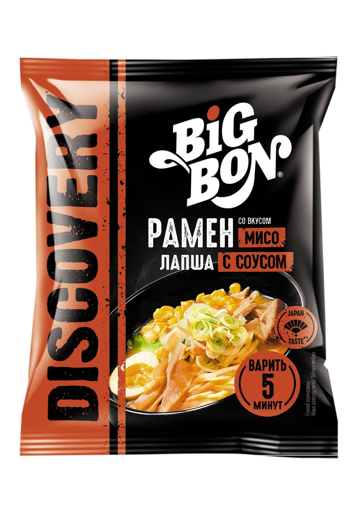 Лапша Big Bon быстрого приготовления рамен мисо с соусом, 120 г - купить с доставкой по выгодным ...