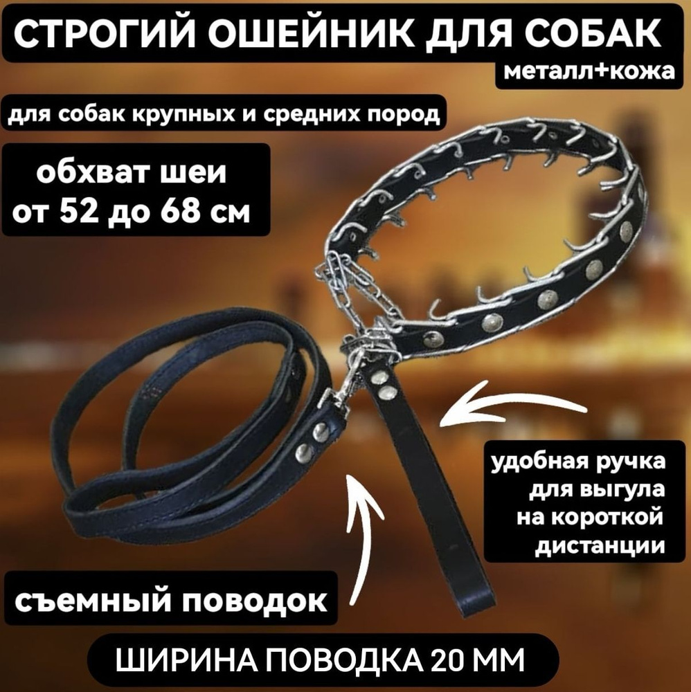 ошейник строгий 4мм с кожей с ручкой и поводком купить с доставкой