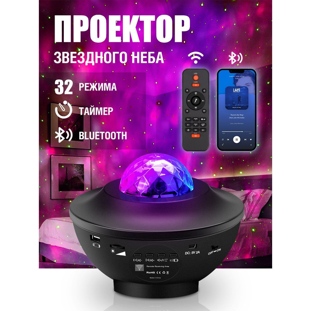 Купить Ночник детский проектор звездное небо с колонкой 21 световая ...