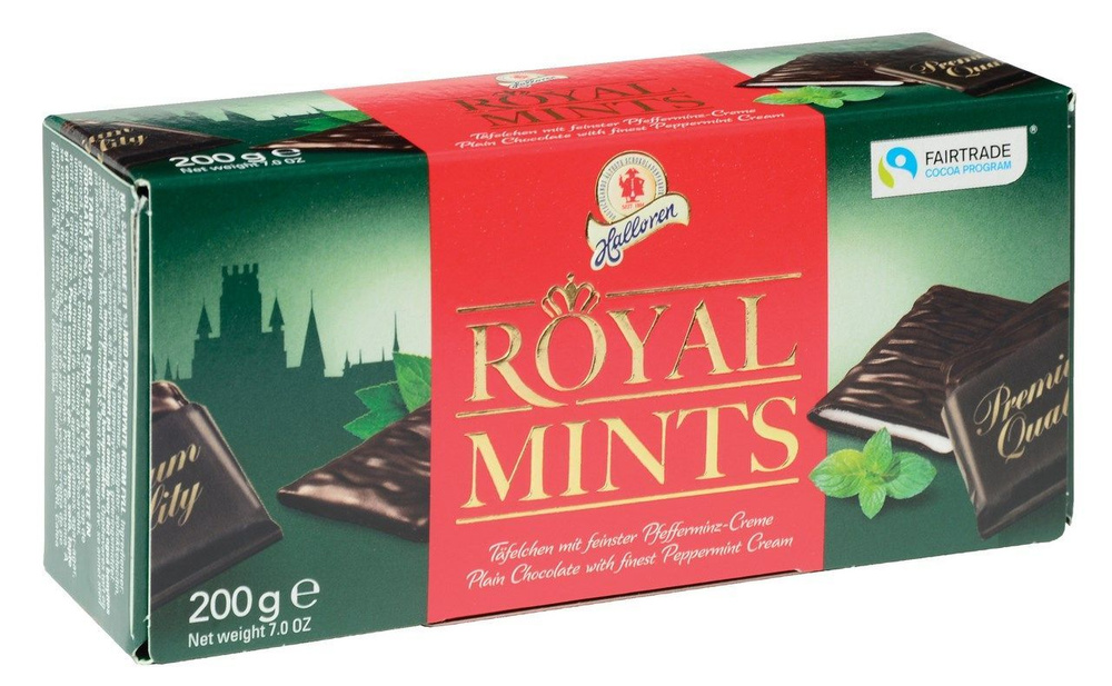 Шоколад Halloren Royal Mints с мятной начинкой порционный, 200г, 4 штуки - купить с доставкой по ...