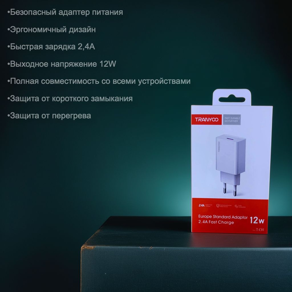 Сетевое зарядное устройство TRANYOO T-C01, 12 Вт, USB 3.0 Type-A, Fast Charge - купить по ...